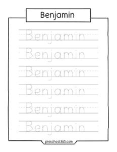 Benjamin-Preschool Name Tracing Sheet | Preschool365