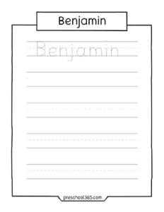 Benjamin-Preschool Name Tracing Sheet | Preschool365
