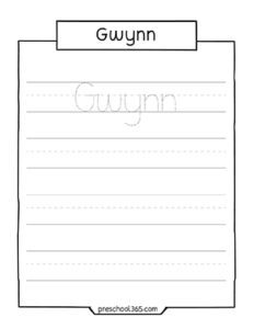 Gwynn preschool name tracing sheet | Preschool365