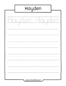 Hayden preschool name tracing sheet | Preschool365