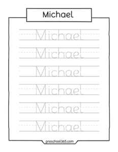 Michael – Preschool name tracing sheet | Preschool365