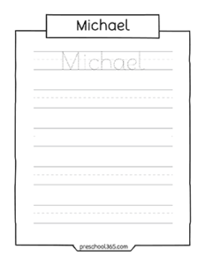 Michael – Preschool name tracing sheet | Preschool365