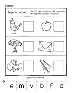 Free beginning sound activity sheets for children in preK