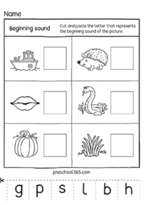 Free beginning sound activity sheets for children in preK