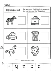 Free beginning sound activity sheets for children in preK