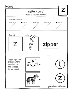 preschool-letter-z-sound-activity-sheets-zipper | Preschool365