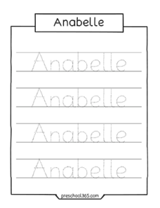Anabelle preschool name tracing sheet | Preschool365