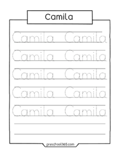 Free preschool name tracing sheet for Camila | Preschool365