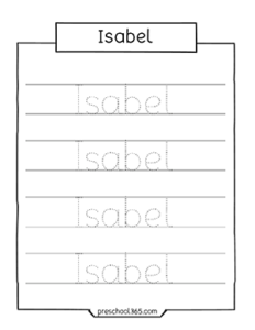 Isabel Preschool Name Tracing Sheet | Preschool365