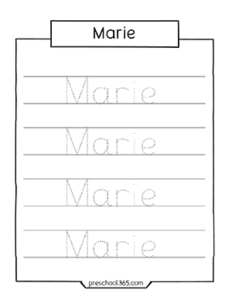 Marie Preschool Name Tracing Sheet | Preschool365
