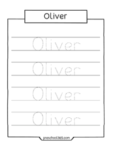 Oliver preschool name tracing sheet | Preschool365