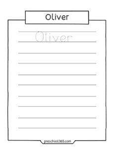 Oliver preschool name tracing sheet | Preschool365