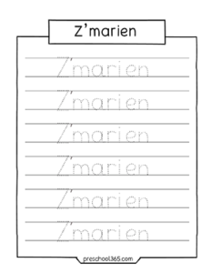 Free Z'marien name tracing sheets for preschoolers | Preschool365