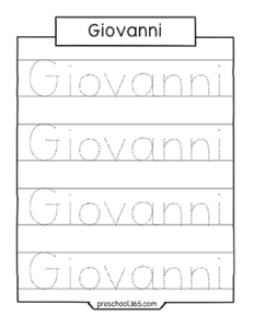 Giovanni Preschool Name Tracing Sheet | Preschool365