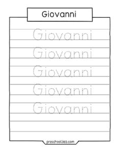 Giovanni Preschool Name Tracing Sheet | Preschool365