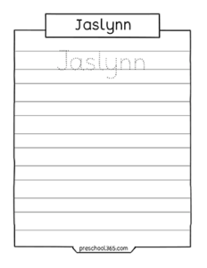 Jaslynn Preschool Name Tracing Sheet | Preschool365