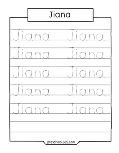 Jiana Preschool Name Tracing Sheet | Preschool365