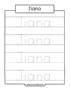 Jiana Preschool Name Tracing Sheet | Preschool365