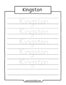 Kingston Preschool Name Tracing Practice Sheet | Preschool365