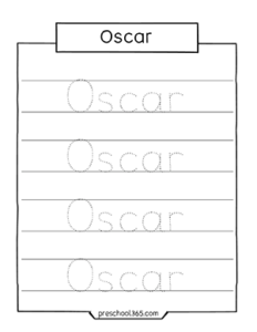 Oscar Preschool Name Tracing Sheet | Preschool365