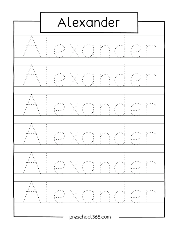 preschool-practice-name-tracing-sheets-alexander | Preschool365