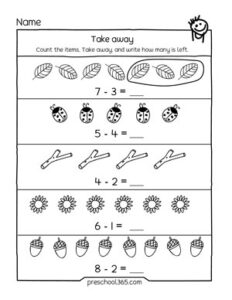 Free take-away worksheets for kindergarten children | Preschool365
