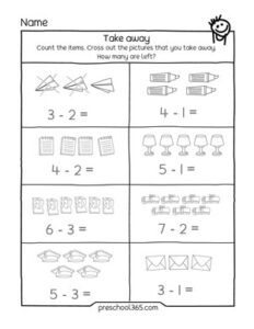 Free take-away worksheets for kindergarten children | Preschool365