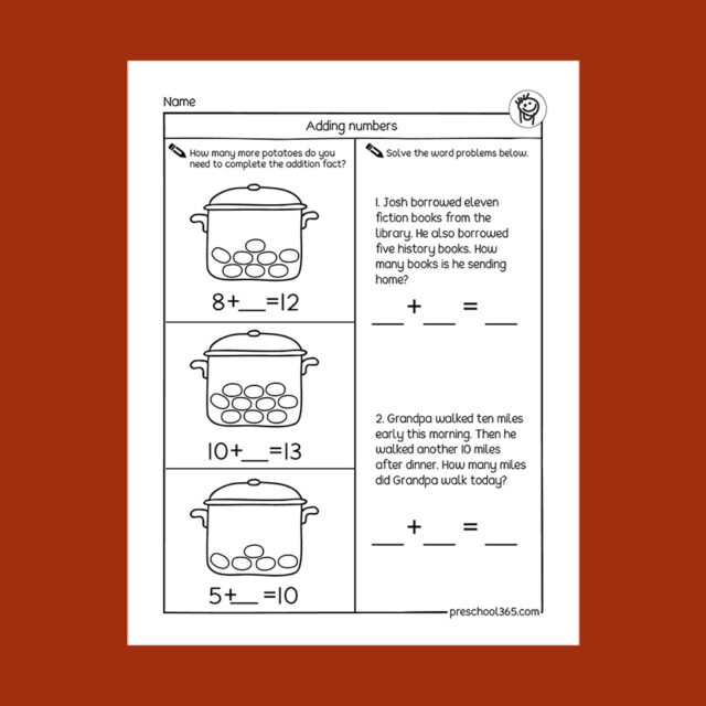 Adding Up To 20 Revision Packet (6-8year-olds)