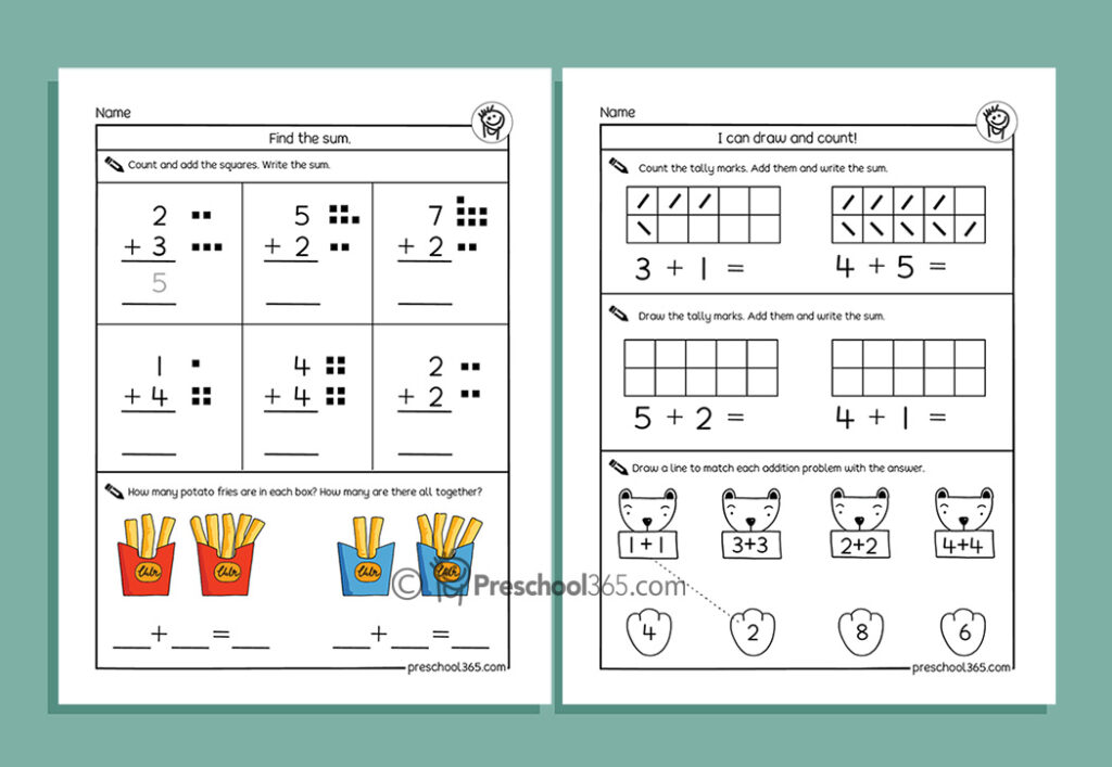 Adding Up To 10 Revision Packet (4-6year-olds)