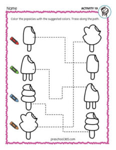 Match, paste, and trace activity Preschool pre-writing activity