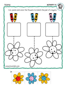 Match, paste, and trace activity Preschool pre-writing activity