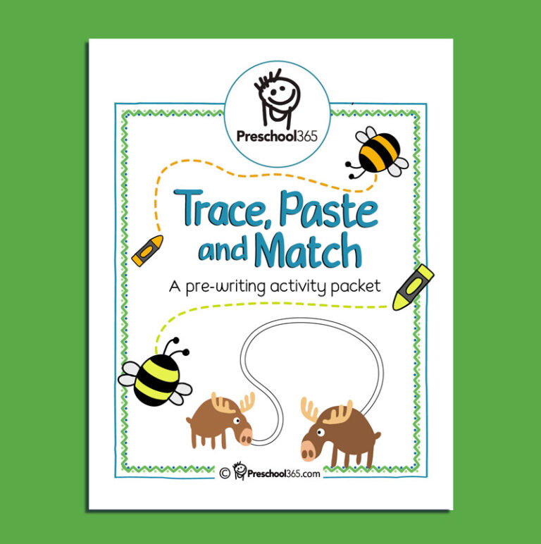 Match, paste, and trace activity Preschool pre-writing activity