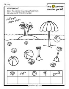 My Summer Number Activities for 3 to 5-year-olds