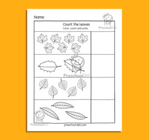 Autumn Leaf Theme Preschool Activity Packet for 3-4yr-olds