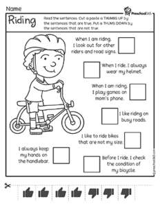 Bicycle riding kindergarten activity sheets L3