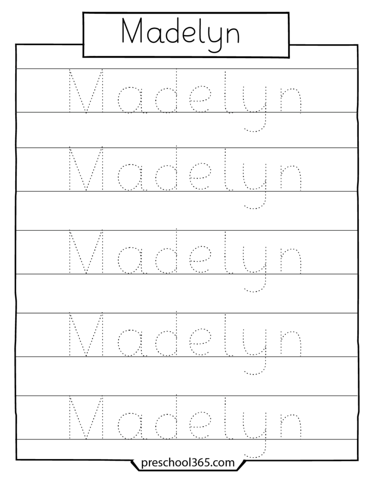 Carson Sadie Levi Rolan Madelyn Name Tracing Sheet