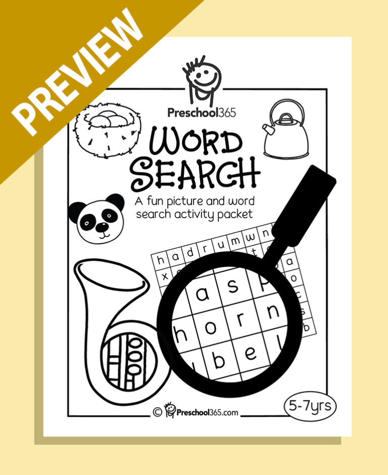 Free Word Search and grid puzzle activity sheets for kindergarten children
