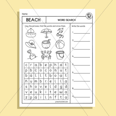 Word Search Activity Packet for Kindergarten (15pages)