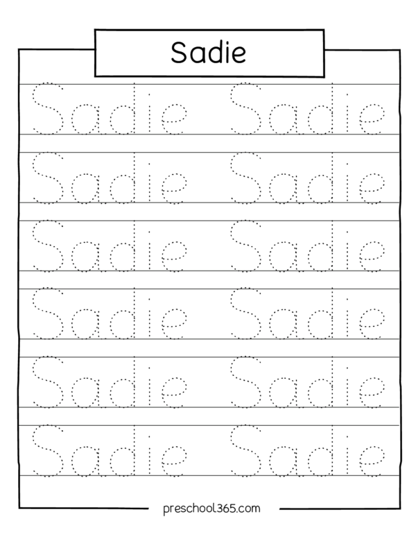 Carson Sadie Levi Rolan Madelyn Name Tracing Sheet