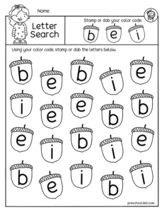 Free preschool lowercase letter identification dab L1