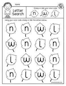 Free preschool lowercase letter identification dab L1