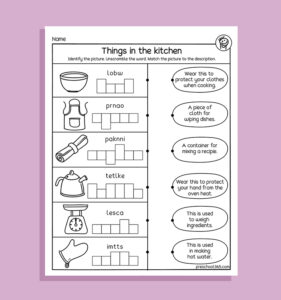 Kitchen Utensils Activity Packet for 5-7yr-olds