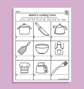 Kitchen Utensils Activity Packet for 5-7yr-olds