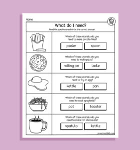 Kitchen Utensils Activity Packet for 5-7yr-olds