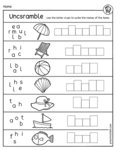 Free beach theme activity for kindergarten children