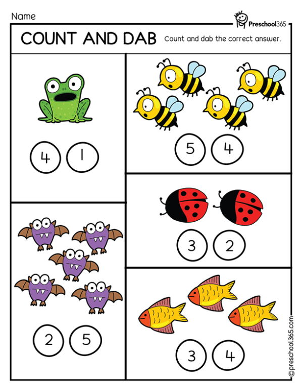 Fun counting up to 5 preschool activity worksheets
