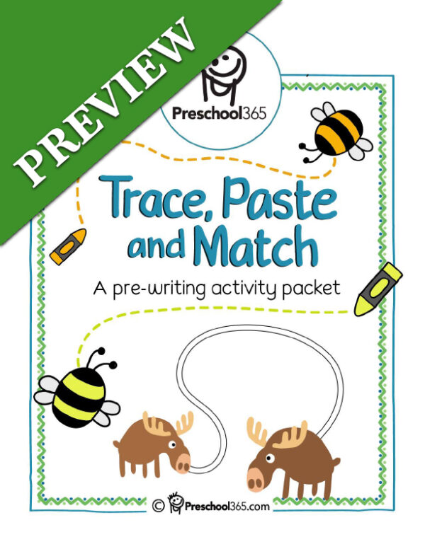 Match, paste, and trace activity Preschool pre-writing activity