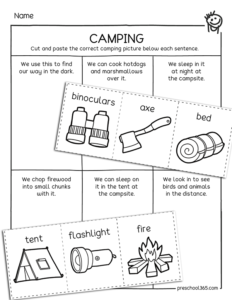 Free Camping theme worksheet for Children in Pre-K