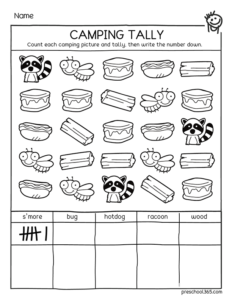 kindergarten-camping-tally-activity-sheets | Preschool365