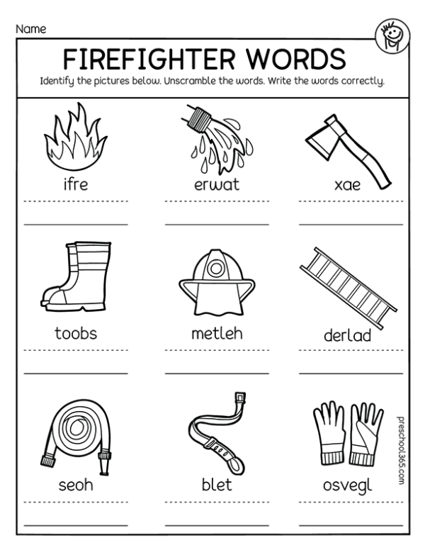 firefighter-words-activity-for-first-grade-children | Preschool365